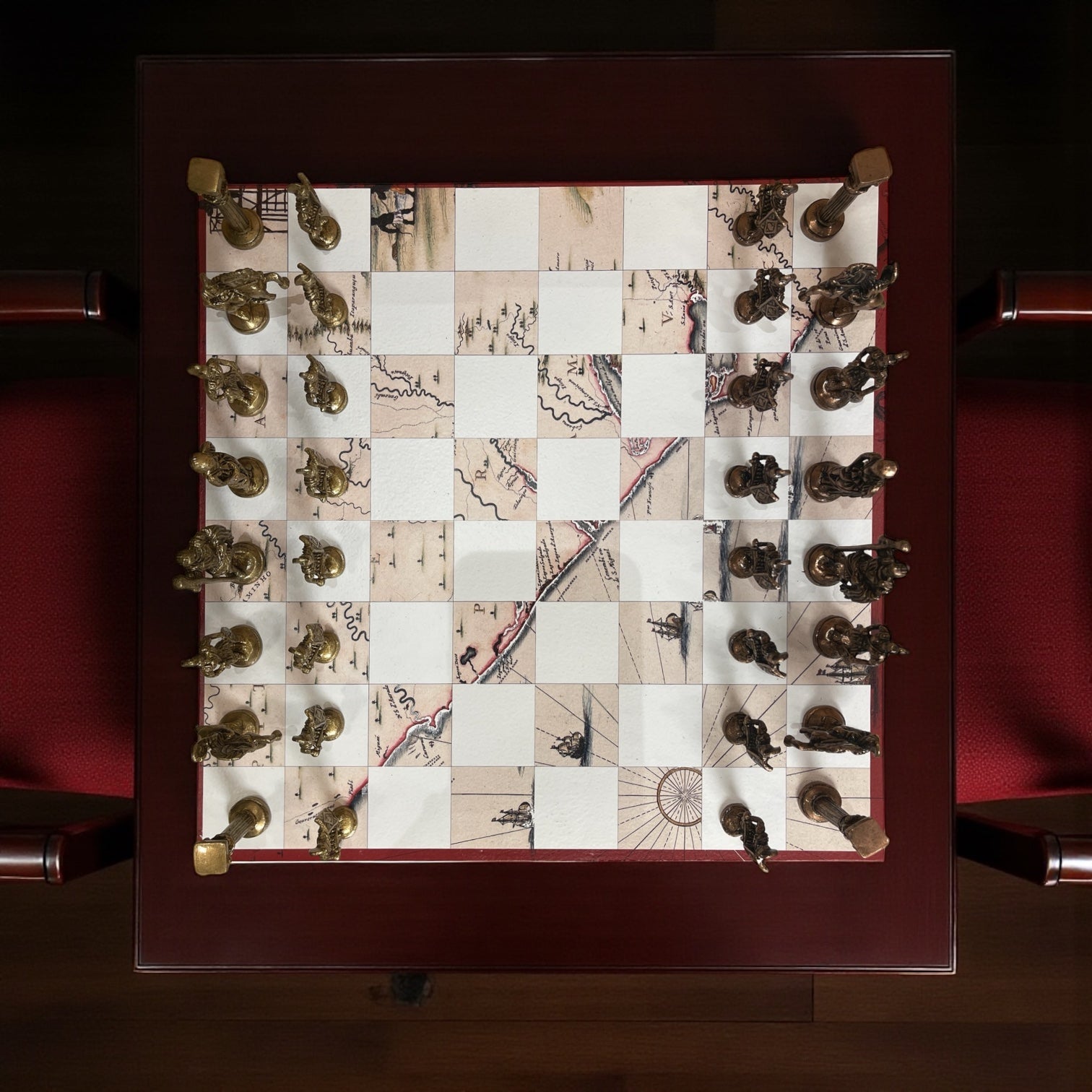 Vintage Map Chess borad with Greek Metal Players – E-Studio